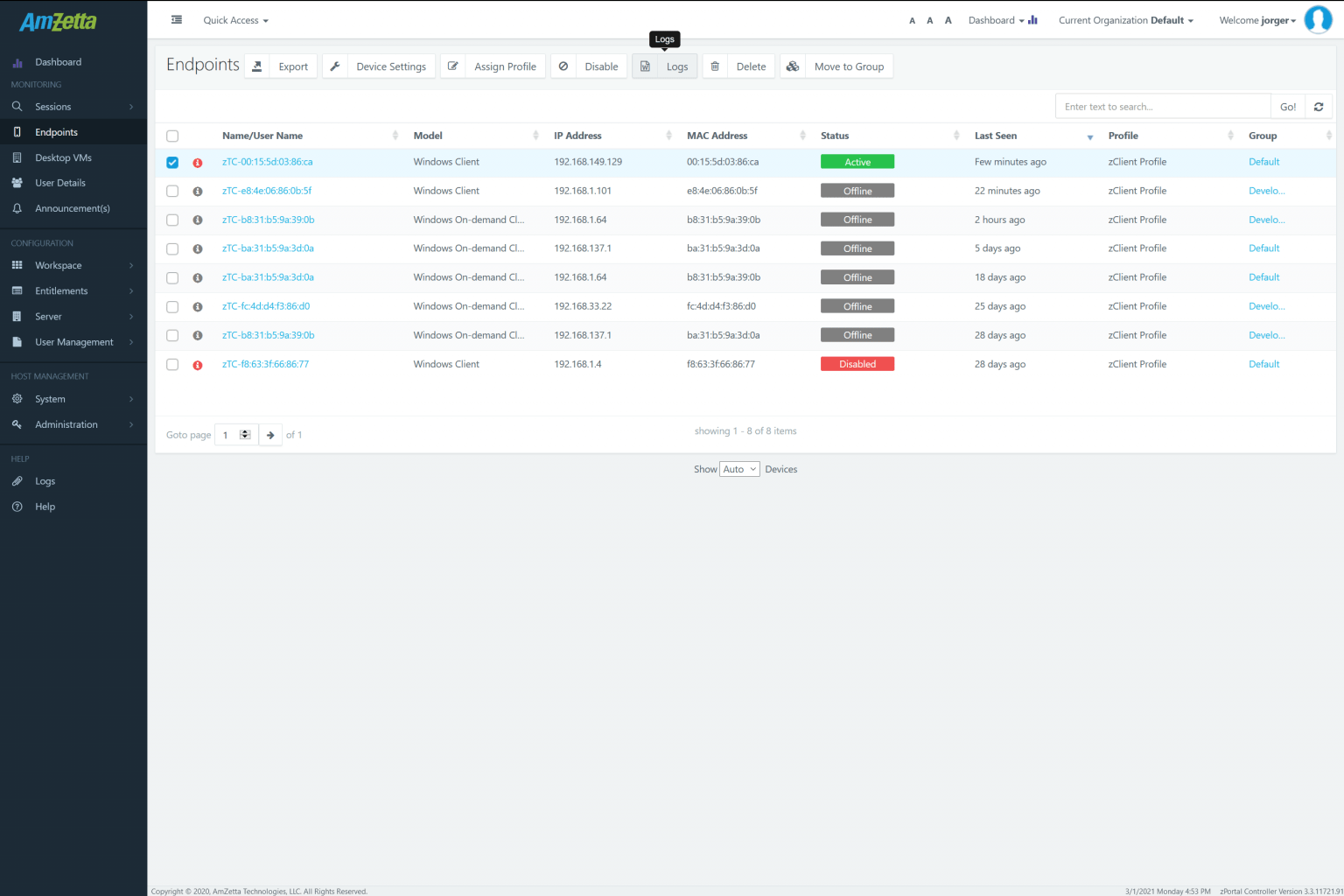 zPortal | Device Logs
